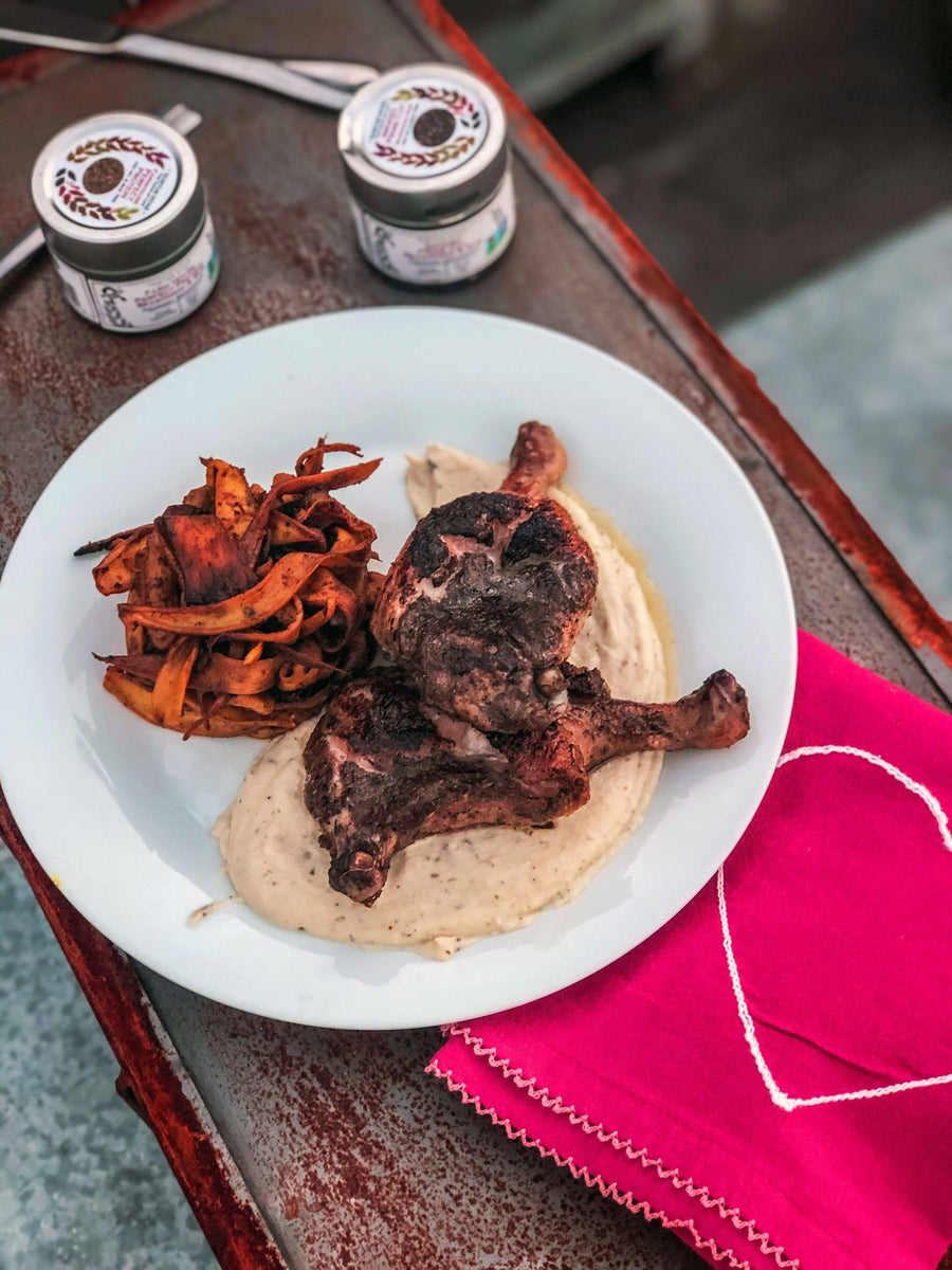 Duck Confit w/ Pureed Cauliflower & King Oyster Mushroms – Gustus Vitae